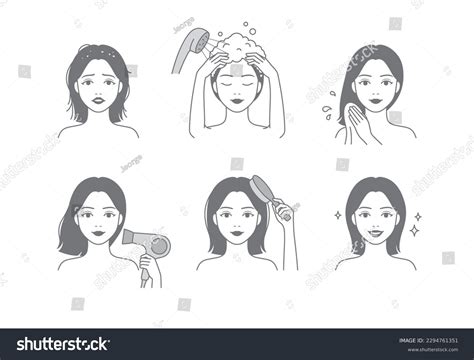 Beautiful Woman Washing Her Hair Shampoo Stock Vector Royalty Free
