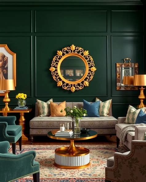 Dark Green Living Room Gold Accents