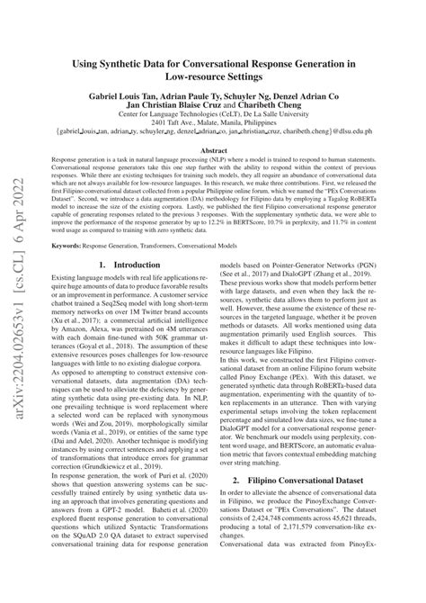 Pdf Using Synthetic Data For Conversational Response Generation In