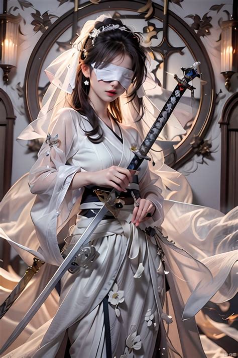 Ts私模25d国风剑侠武侠剑气剑术姿态动作剑客女侠汉服裙摆丝带蒙眼 高清 Image Created By