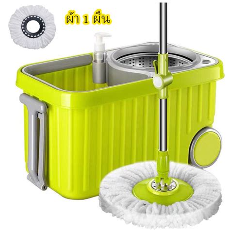 ไม้ม๊อบถูพื้น ชุดถังปั่น มีช่องปล่อยน้ำทิ้ง ถังปั่นแห้ง พร้อมผ้า ผ้าถู