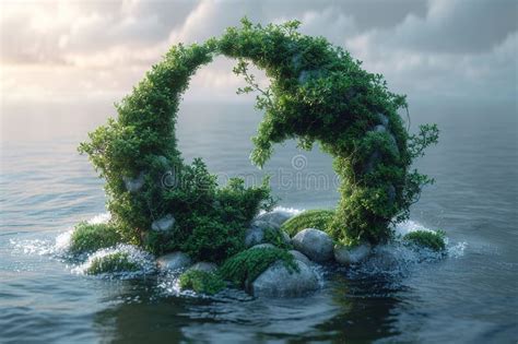 Natural Arch Made Of Stones And Greenery In Water Ai Generated Stock Illustration