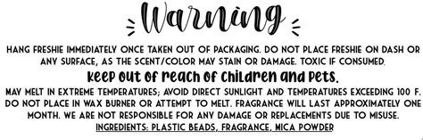 ROLL OF 350 Car Freshie Warning Labels Custom Warning Etsy