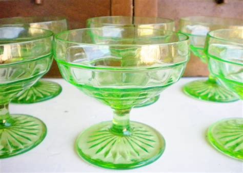 Green Depression Glass Dessert Cups Set Of 4footed Ice Cream Etsy
