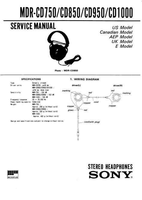 Download Sony Mdr Cd 1000 Service Manual Free