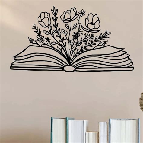 Book With Flowers Metal Wall Art Book Lover T Library Wall Decor