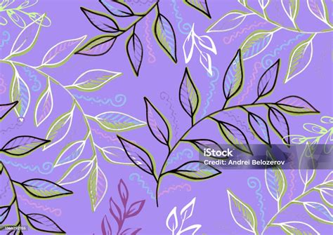 Ilustración De Fondo Violeta Primaveral Ramas Coloridas Con Hojas Telón