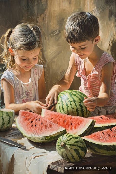 Ai创作图吃西瓜的小孩 西瓜壁画 挑选西瓜 捧西瓜女孩绘画 吃西瓜啃秋 超写实油画 挑西瓜 采西瓜 打瓜高清图片 西瓜绘画 西瓜墙画 夏天吃