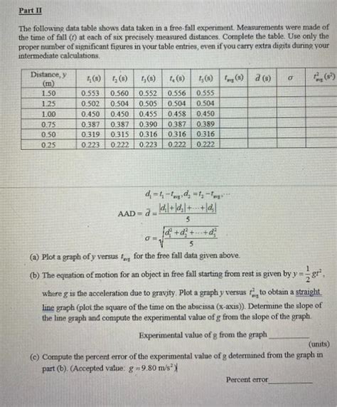 Solved Part II The Following Data Table Shows Data Taken In Chegg