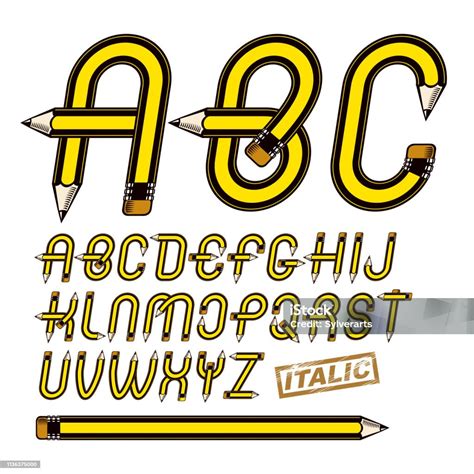 벡터 대문자 영어 알파벳 문자 절연 연필으로 구성 된 편지지 디자인을 사용 하 여 만든의 집합입니다 그리기 예술 클래스에 대 한 엠 블 럼 디자인에 사용 하기에 가장 적합