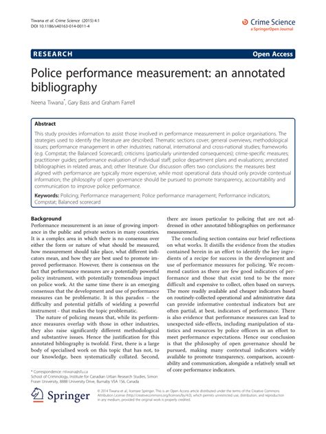 PDF Police Performance Measurement An Annotated Bibliography