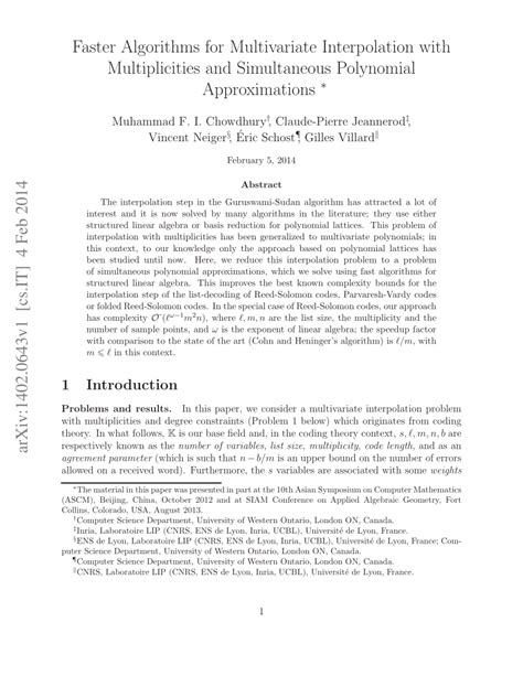 Pdf Faster Algorithms For Multivariate Interpolation With
