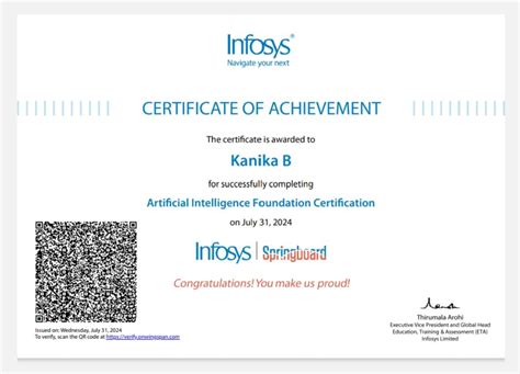 Completed Ai Course With Infosys Springboard Kanika B Posted On The