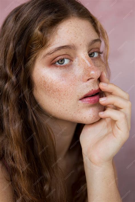 Portrait Of Beautiful Freckled Woman Premium Photo
