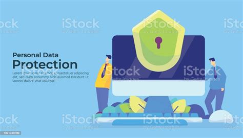 문자 및 Pc 배경을 가진 개인 정보 보호 및 사이버 보안 개념 방문 페이지 웹 인포그래픽 영웅 이미지에 대한 보안 정보 관리 벡터 일러스트 디자인 개념에 대한 스톡 벡터