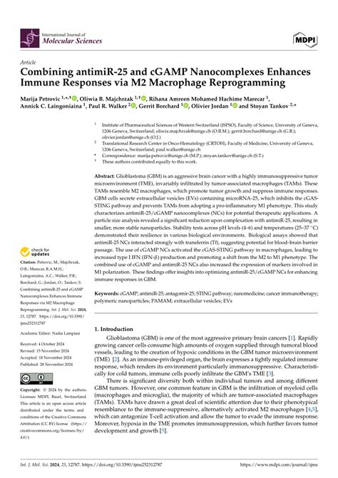 PDF Combining AntimiR 25 And CGAMP Nanocomplexes Enhances Immune