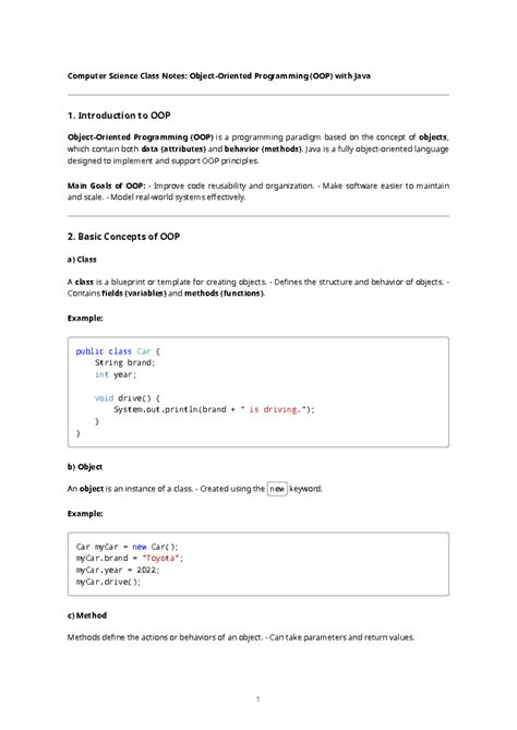 Oop With Java Class Notes Key Concepts And Principles Studocu