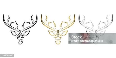 사슴 머리의 라인 아트 기호 마스코트 아이콘 아바타 문신 티셔츠 디자인 로고 또는 원하는 디자인에 적합합니다 머리에 대한 스톡 벡터 아트 및 기타 이미지 Istock