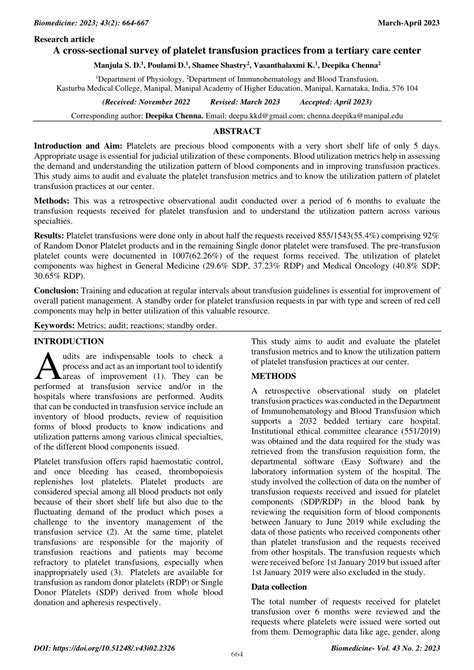 Pdf A Cross Sectional Survey Of Platelet Transfusion Practices From A Tertiary Care Center