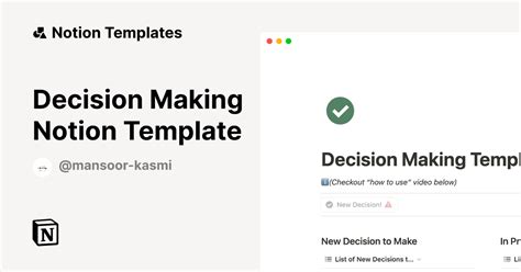 Decision Making Notion Template Template By Mansoor Kasmi Notion