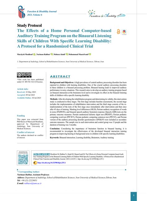 Pdf The Effects Of A Home Personal Computer Based Auditory Training