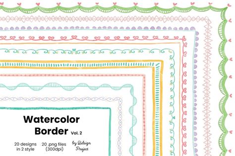 20 doodle watercolor border decorative elements