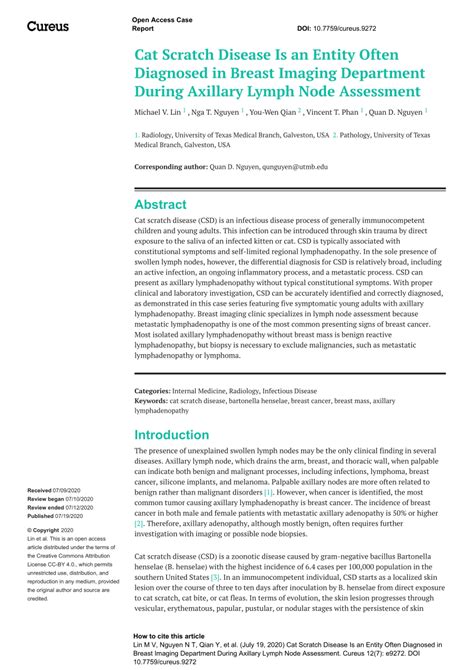 Pdf Cat Scratch Disease Is An Entity Often Diagnosed In Breast