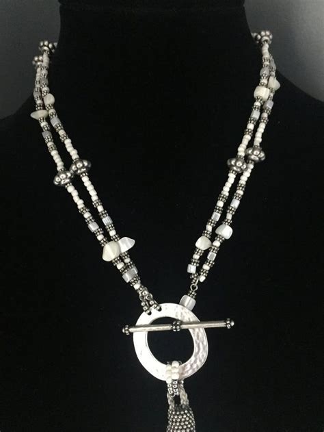 Bead Tassel Pendant Black White Seed Beads Necklace Silver Etsy