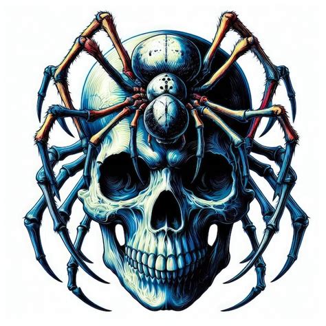 Skull Spider Horror Halloween Goth On White Background For Tshirts Tattoo Banner Poster Etc