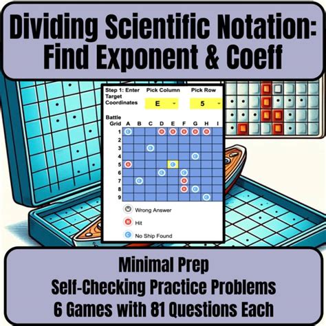 Dividing Scientific Notation Find Exponent And Coeff Battleship Math I0025