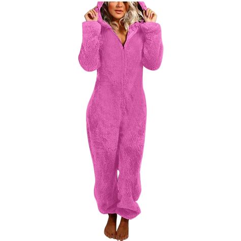 Hwmodou Womens Velvet One Piece Pajama Fall Winter Solid Color Long