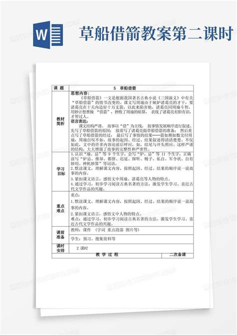 实验小学集体备课部编版五年级语文下册第二单元草船借箭教案 共计2课时 Word模板下载 编号qxnkpmjp 熊猫办公