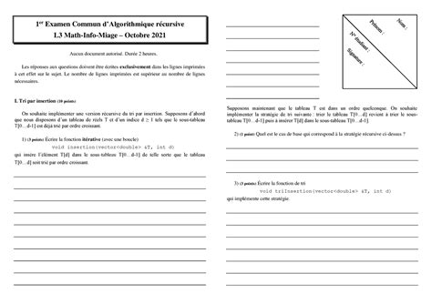 EC1 2021 2022 vreagfvrefgvreaf 1 er Examen Commun dAlgorithmique récursive L3 Math Info