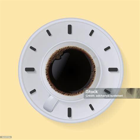 커피 시간 개념 노란색 배경 벡터 일러스트 레이 션에 고립 된 7 시에 아침에 블랙 커피 컵 7에 대한 스톡 벡터 아트 및 기타 이미지 Istock