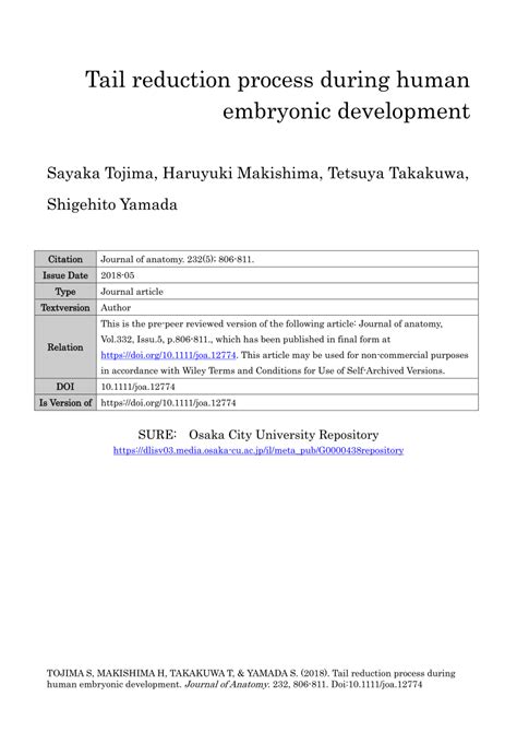 PDF Tail Reduction Process During Human Embryonic Development