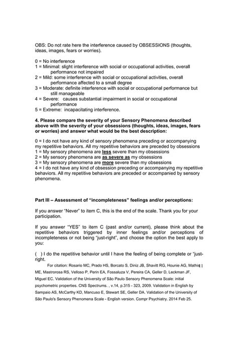 Usp Sensory Phenomena Scale English Version With Hypersensitivity Pdf