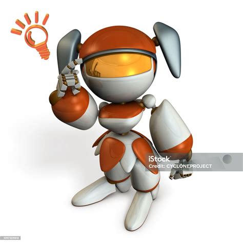 귀여운 로봇 머리를 가리키는 능력을 자랑 합니다 3d 그림입니다 흰색 배경입니다 3차원 형태에 대한 스톡 사진 및 기타 이미지