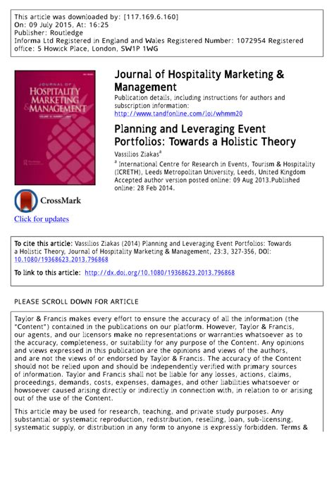 Pdf Planning And Leveraging Event Portfolios Towards A Holistic Theory