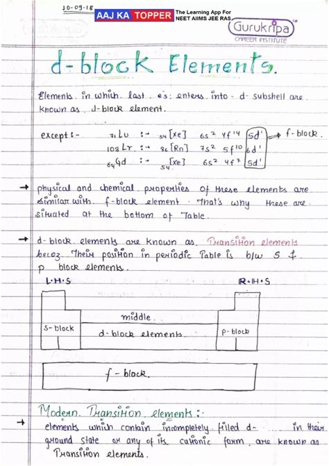 Th Chemistry D Block Elements Handwriting Notes Stuvia Us