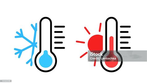 온도계 아이콘 추위와 열 온도 척도 기호 시원하고 더운 날씨 표시 간단한 고립 된 벡터 이미지 0명에 대한 스톡 벡터 아트 및