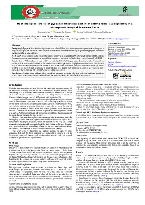 Pdf Bacteriological Profile Of Pyogenic Infections And Their Antimicrobial Susceptibility In A