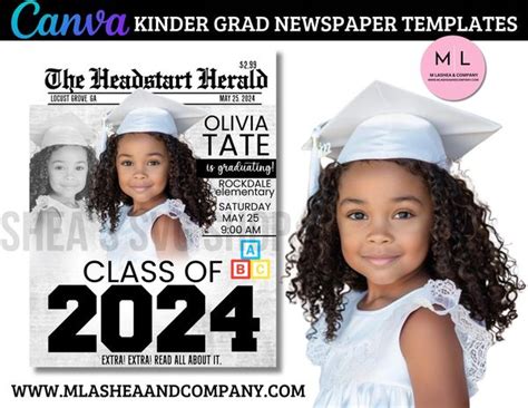 Canva Kinder Grad Newspaper Templates M Lashea And Company