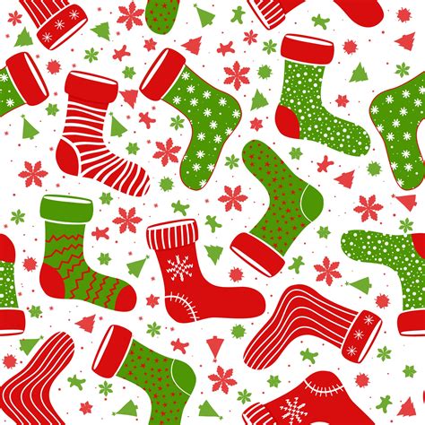Seamless Vector Pattern With Different Christmas Socks Hand Drawn Pattern For Winter Holidays