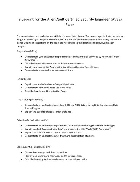 Avse Exam Atandt Avse Exam Blueprint For The Alienvault Certified