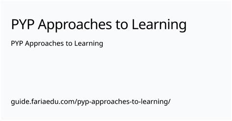 Pyp Approaches To Learning Pyp Approaches To Learning