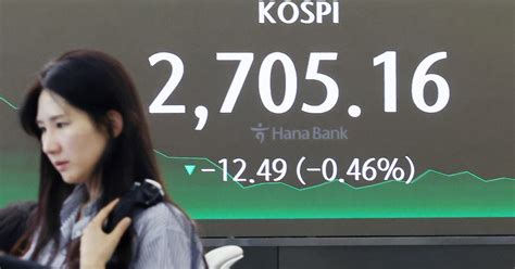 코스피 개인·외인 투자자 매도세에 하락 마감