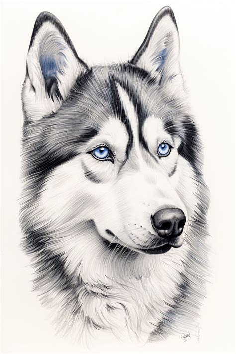 Siberian Husky Sketch Capturing Playful Spirit With Blue Eyes In 2025