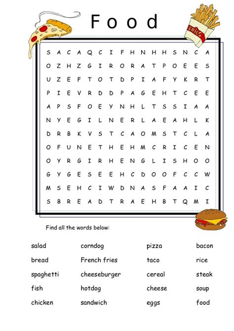 Snack Foods Word Search Puzzle Worksheets Day