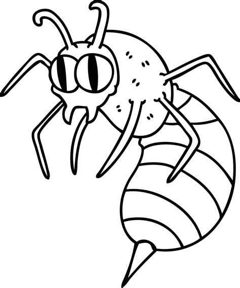 Quirky Line Drawing Cartoon Wasp 9563698 Vector Art At Vecteezy