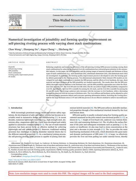 Pdf Numerical Investigation Of Joinability And Forming Quality